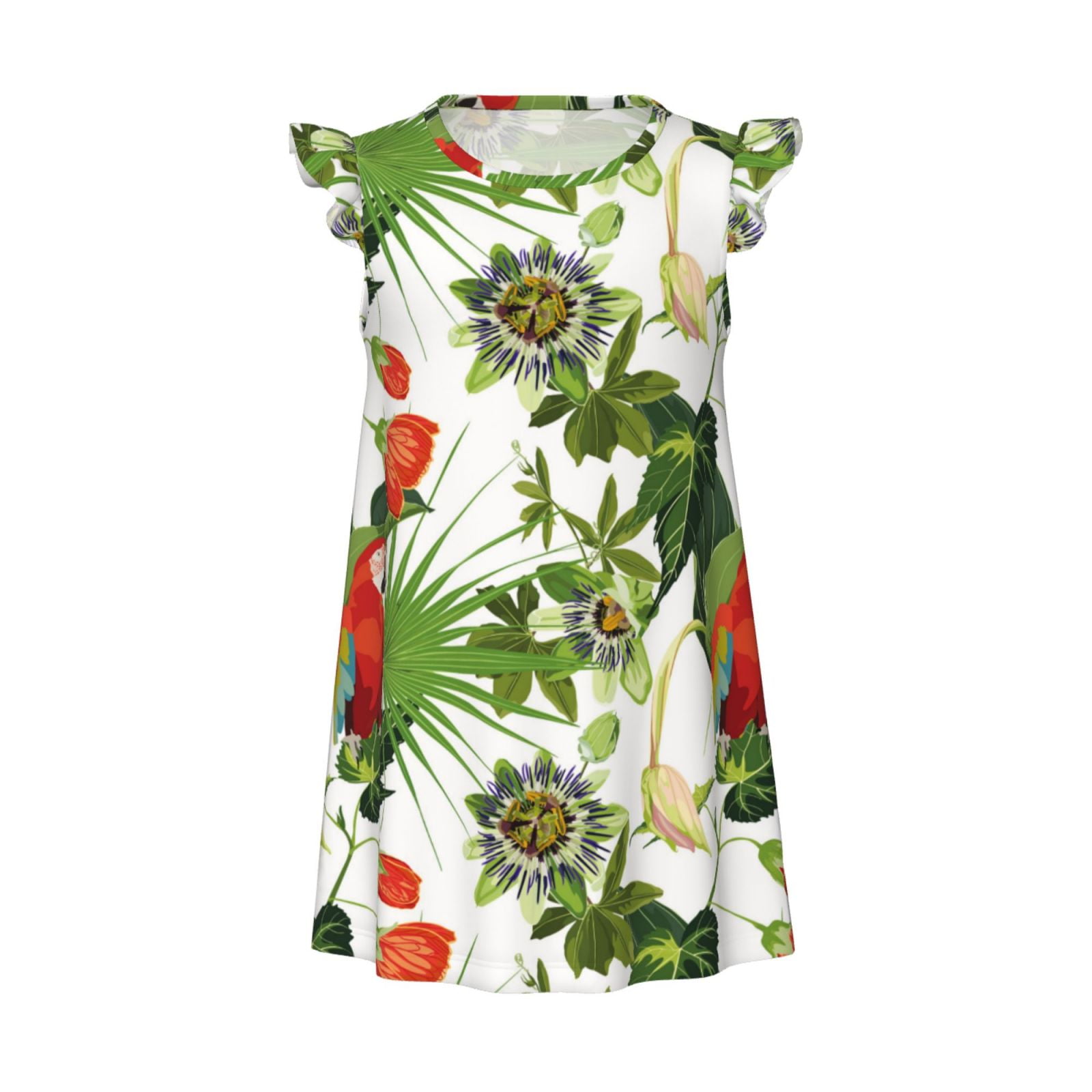 Red Macaw Parrot Flower Plant Girls Nightgowns, Pajamas for Girls, Soft ...