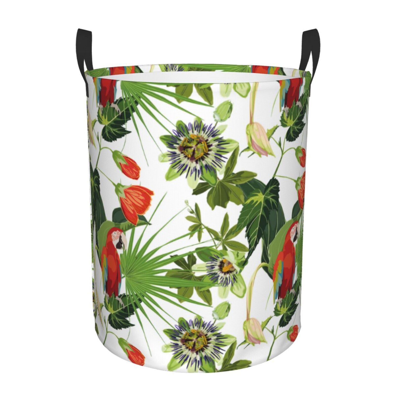 Red Macaw Parrot Flower Plant Laundry Basket with Handles ...