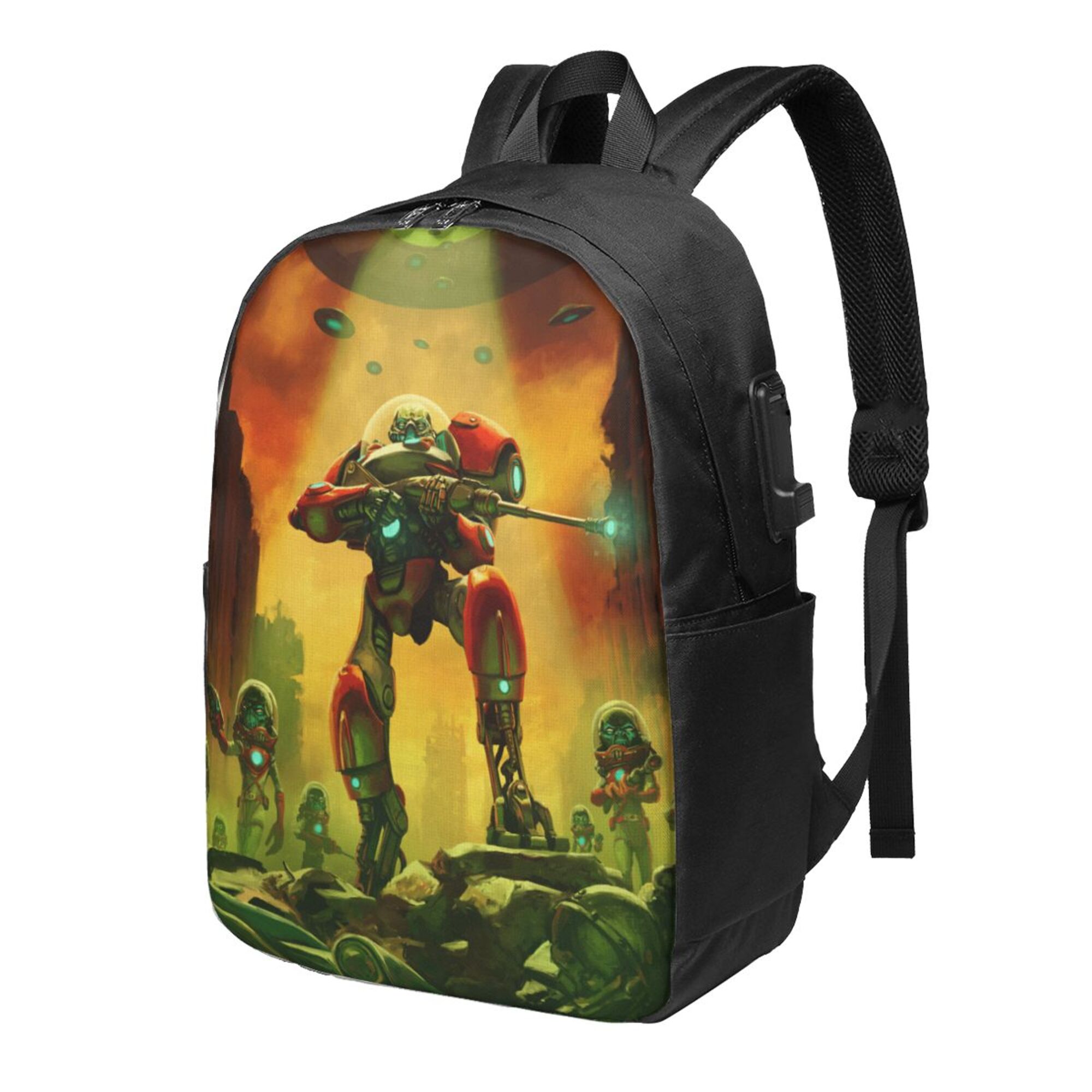 Red Machine Fallout 4 Laptop Backpack with USB Charging & Headphone ...