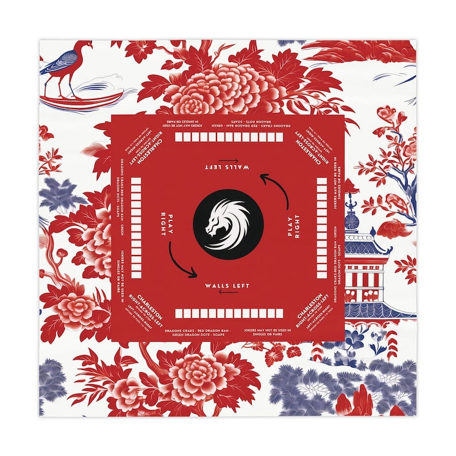 Red Mahjong mat, Red and blue Chinoiserie Design, Chinoiserie Style ...