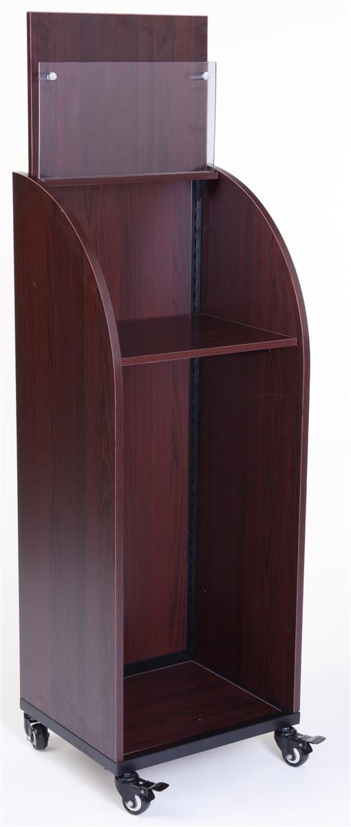 Red Mahogany Finish Mobile Newspaper Stand With Adjustable Shelf ...