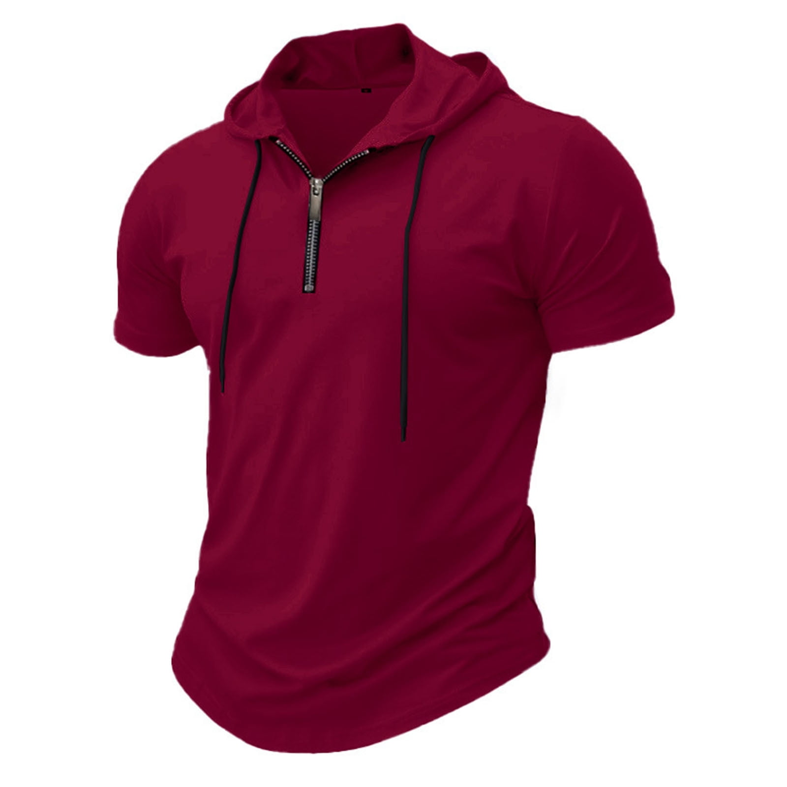 Red Man Hooded Basic Hood Outerwear for Man Short Sleeve Spandex Sport ...