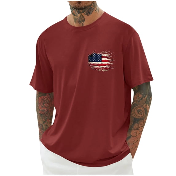 Red Man Short Sleeve Tops Patriotic Graphic Blouses for Man Crewneck ...