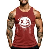 Red Man Vests Skeleton Graphic Tops Vest for Mens Crewneck Track Gym ...