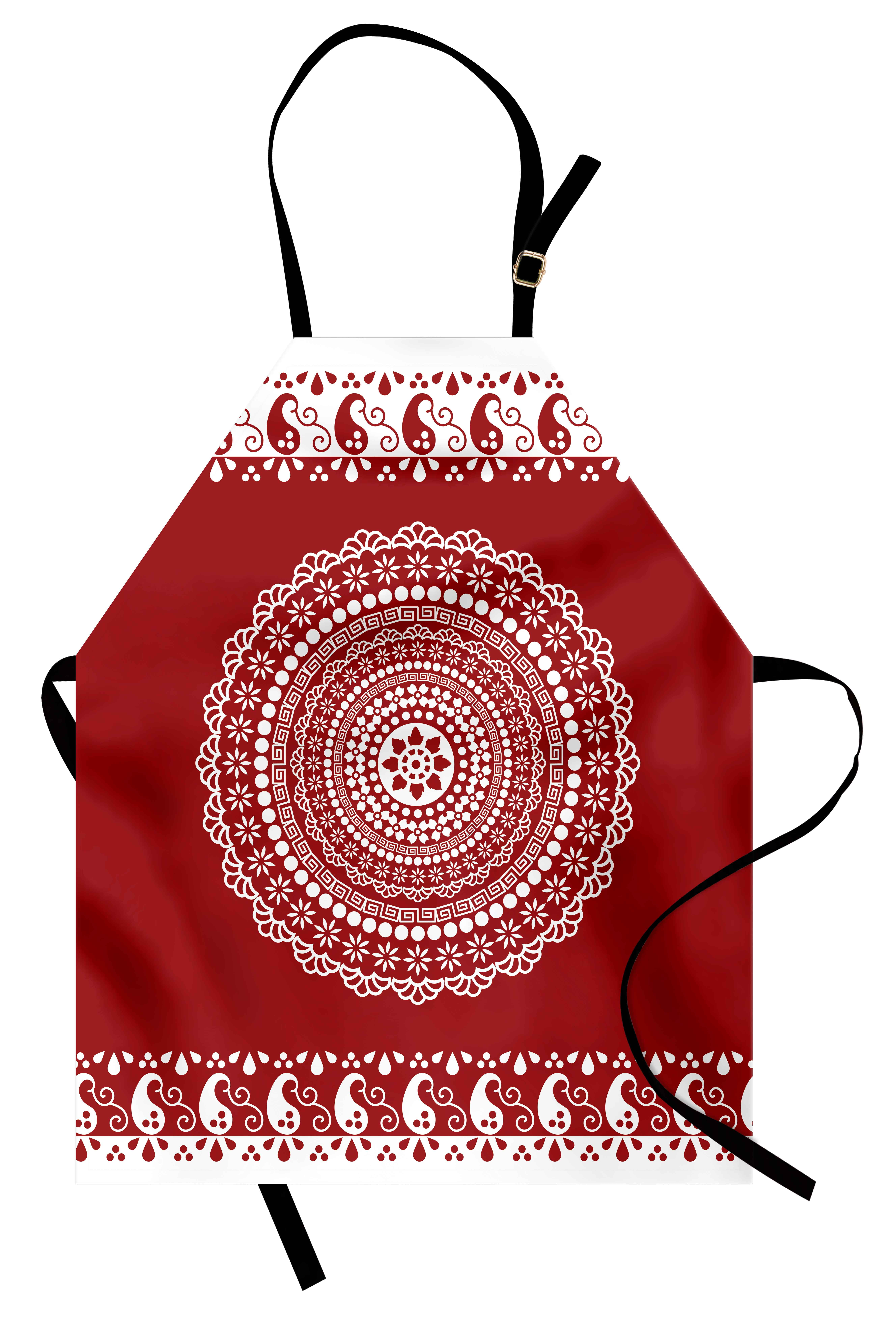 Red Mandala Apron Traditional Ethnic Asian Paisley Design with Side ...