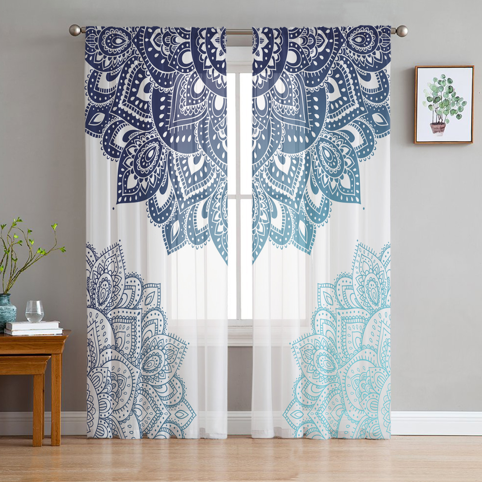 Red Mandala Flower Vintage Ethnic Art Tulle Sheer Window Curtains for ...