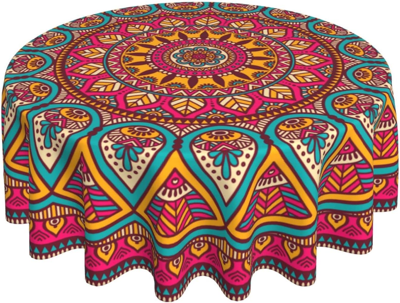 Red Mandala Tablecloth 60 Inch Round Washable Polyester Boho Table ...