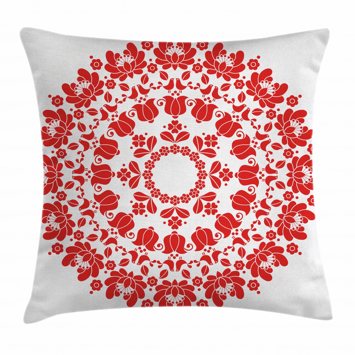 Red Mandala Throw Pillow Cushion Cover, Hungarian Round Folk Art ...