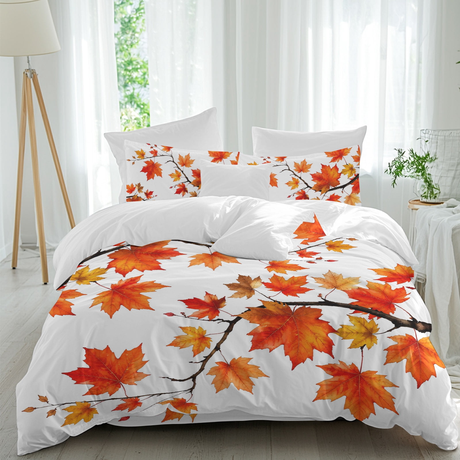 Red Maple Leaf Queen Duvet Cover Set, Thanksgiving Fall Orange Maple ...