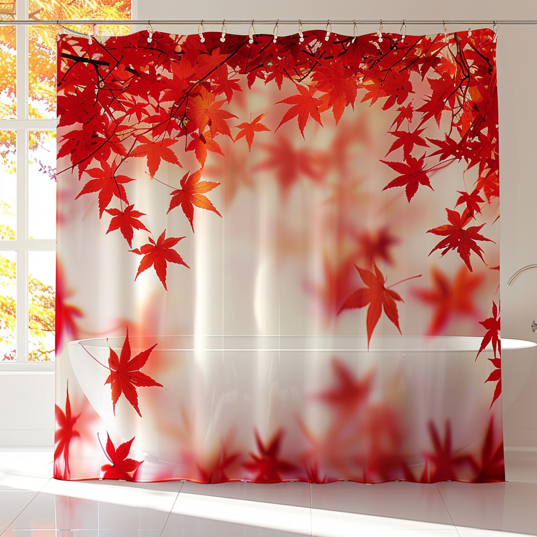 Red Maple Leaves Bathroom Curtain High Definition ing Red & Orange ...