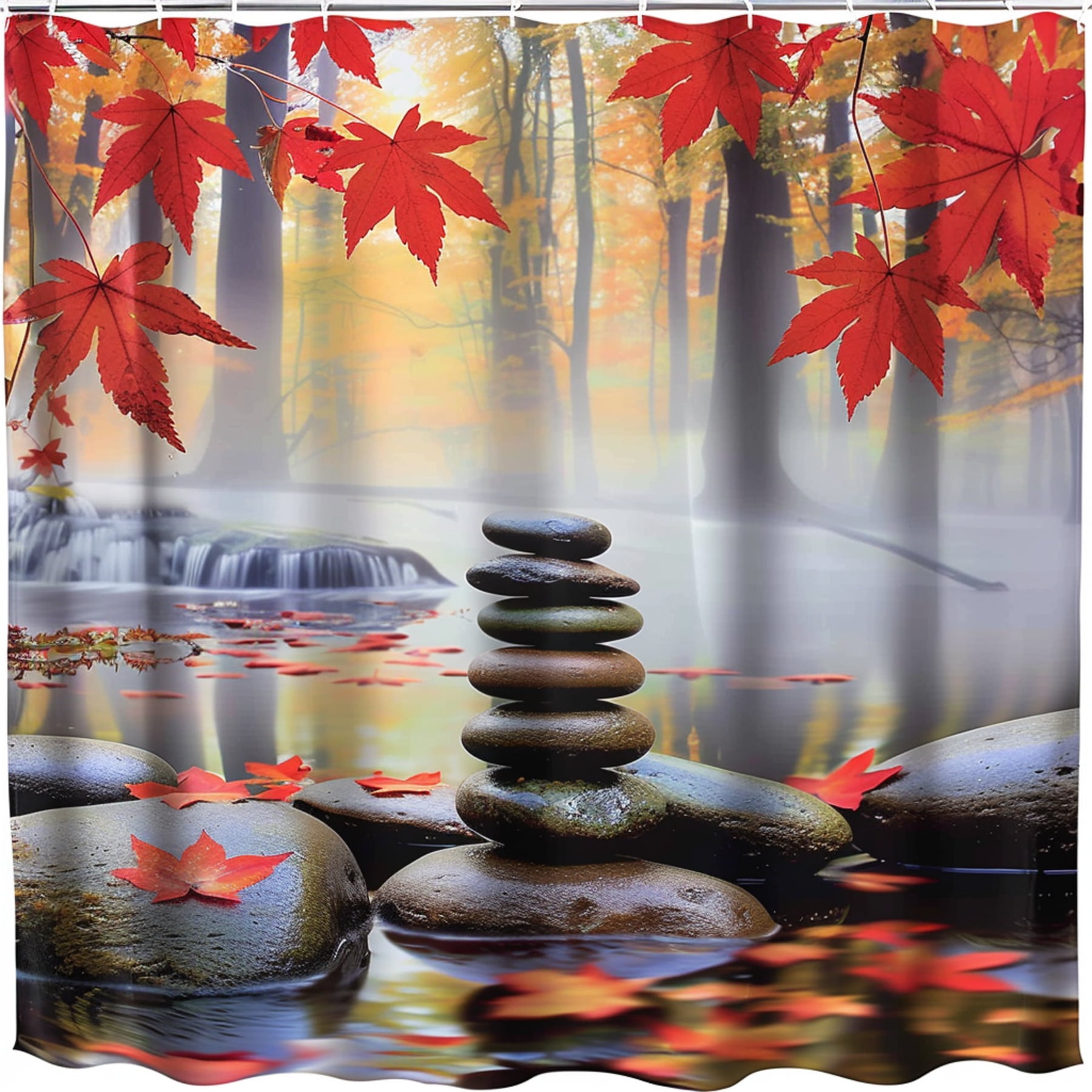 Red Maple Leaves Water Reflection Shower Curtain High Definition Print ...