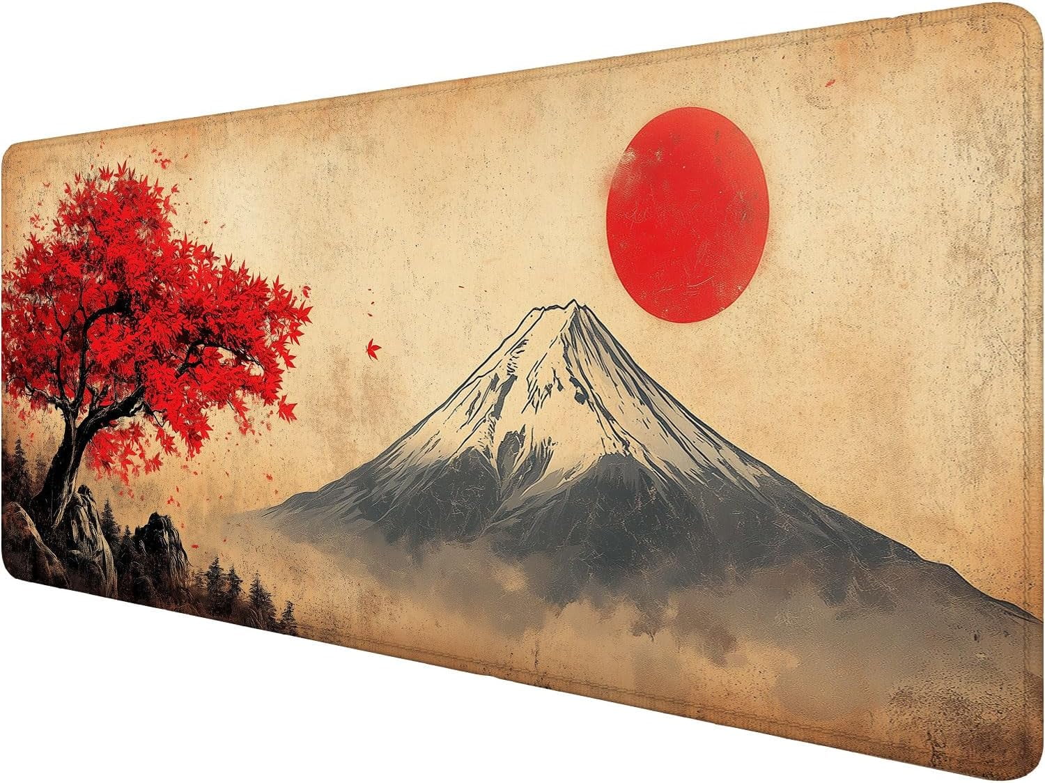 Red Maple Tree Mouse Pad Vintage Japanese Art Mount Fuji Mousepad ...