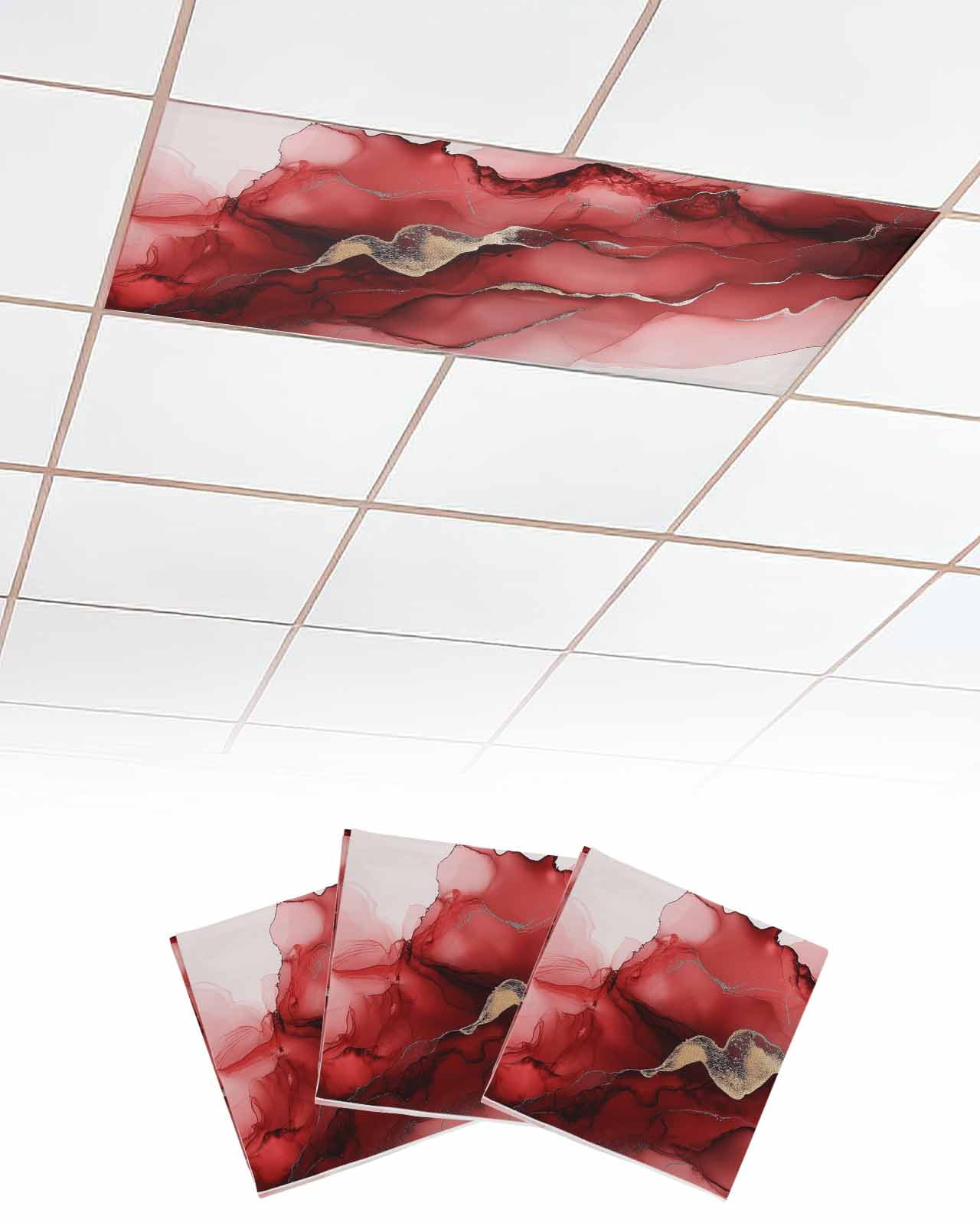Red Marble Fluorescent Light Covers for Ceiling Lights 4x2 feet,3 Pack ...