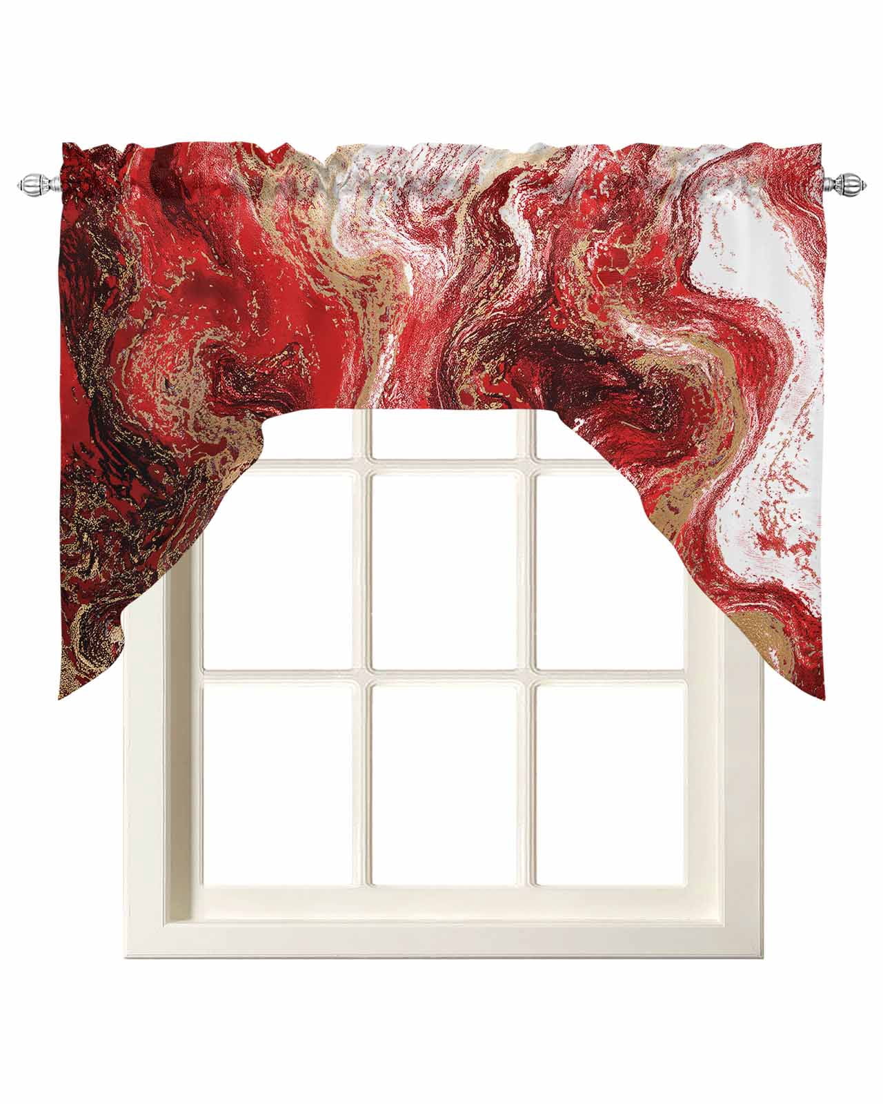 Red Marble Kitchen Curtains Swag Valance for Windows/Bathroom/Cafe ...