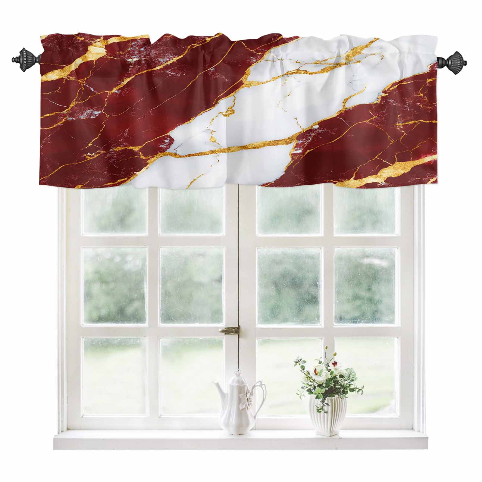 Red Marble Kitchen Valances for Windows 60x18 Inch Kitchen Curtains ...