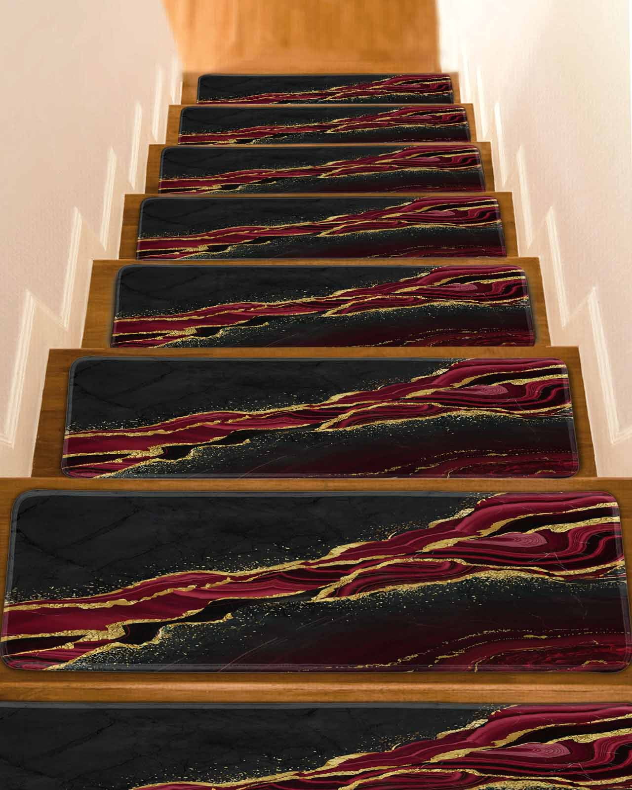 Red Marble Non-Slip Stair Treads for Wooden Steps, 15 Pack-8x30in ...