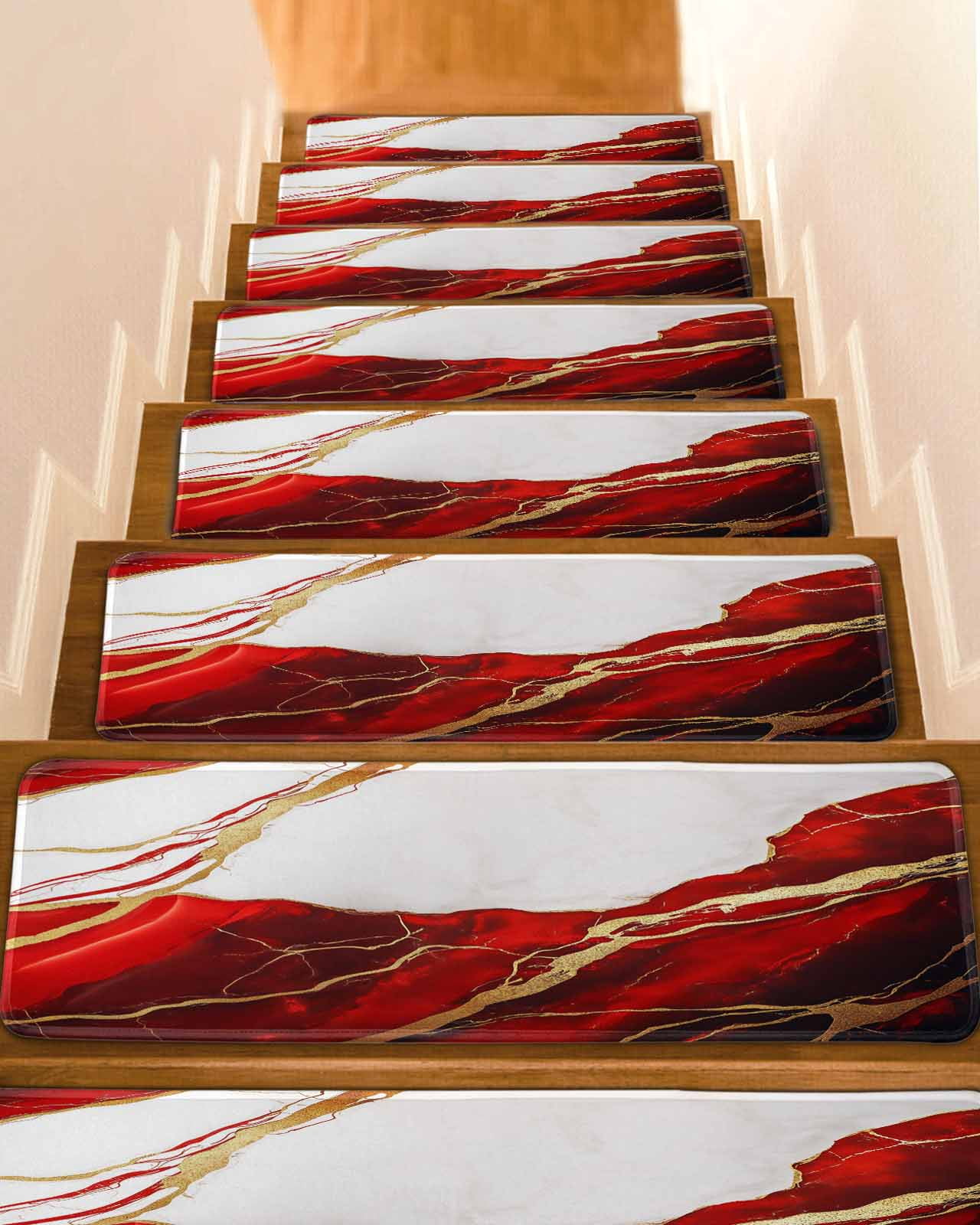 Red Marble Non-Slip Stair Treads for Wooden Steps, 4 Pack-8x30in Carpet ...