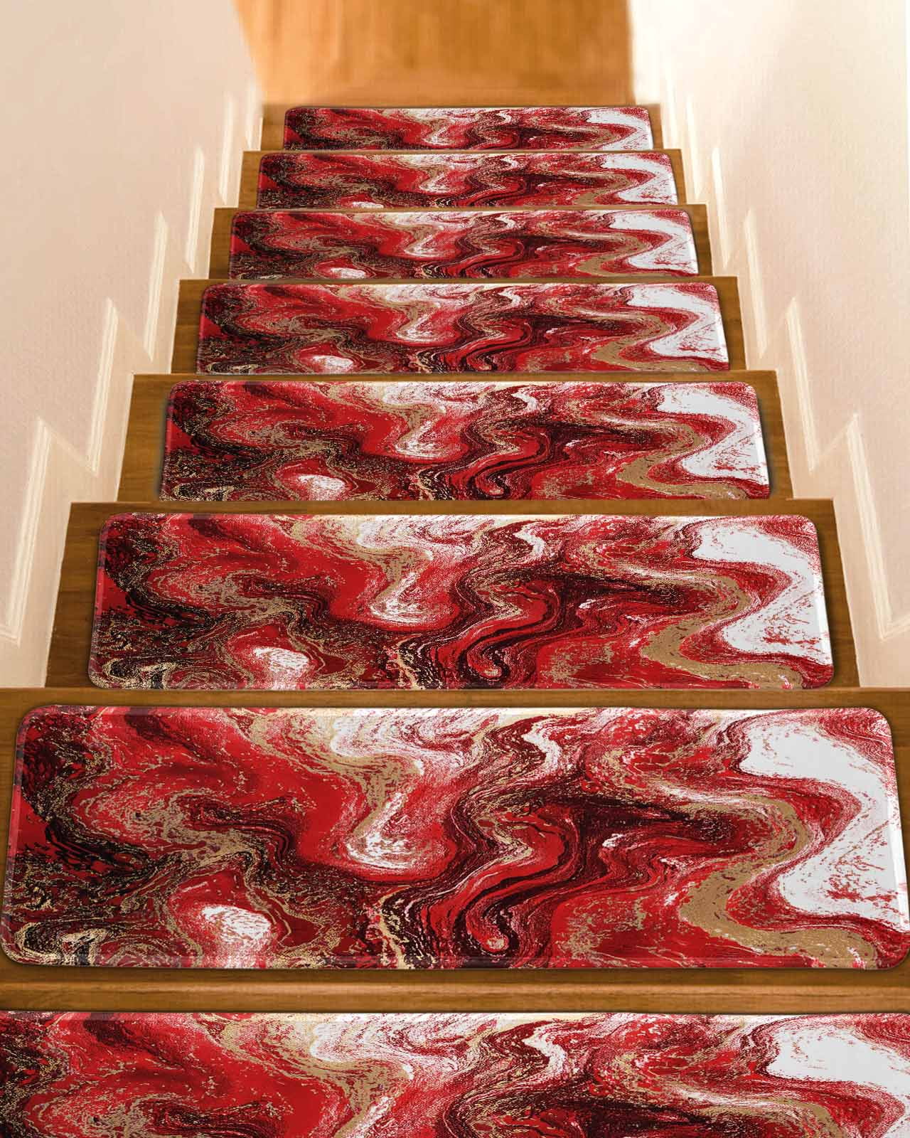 Red Marble Non-Slip Stair Treads for Wooden Steps, 4 Pack-8x30in Carpet ...