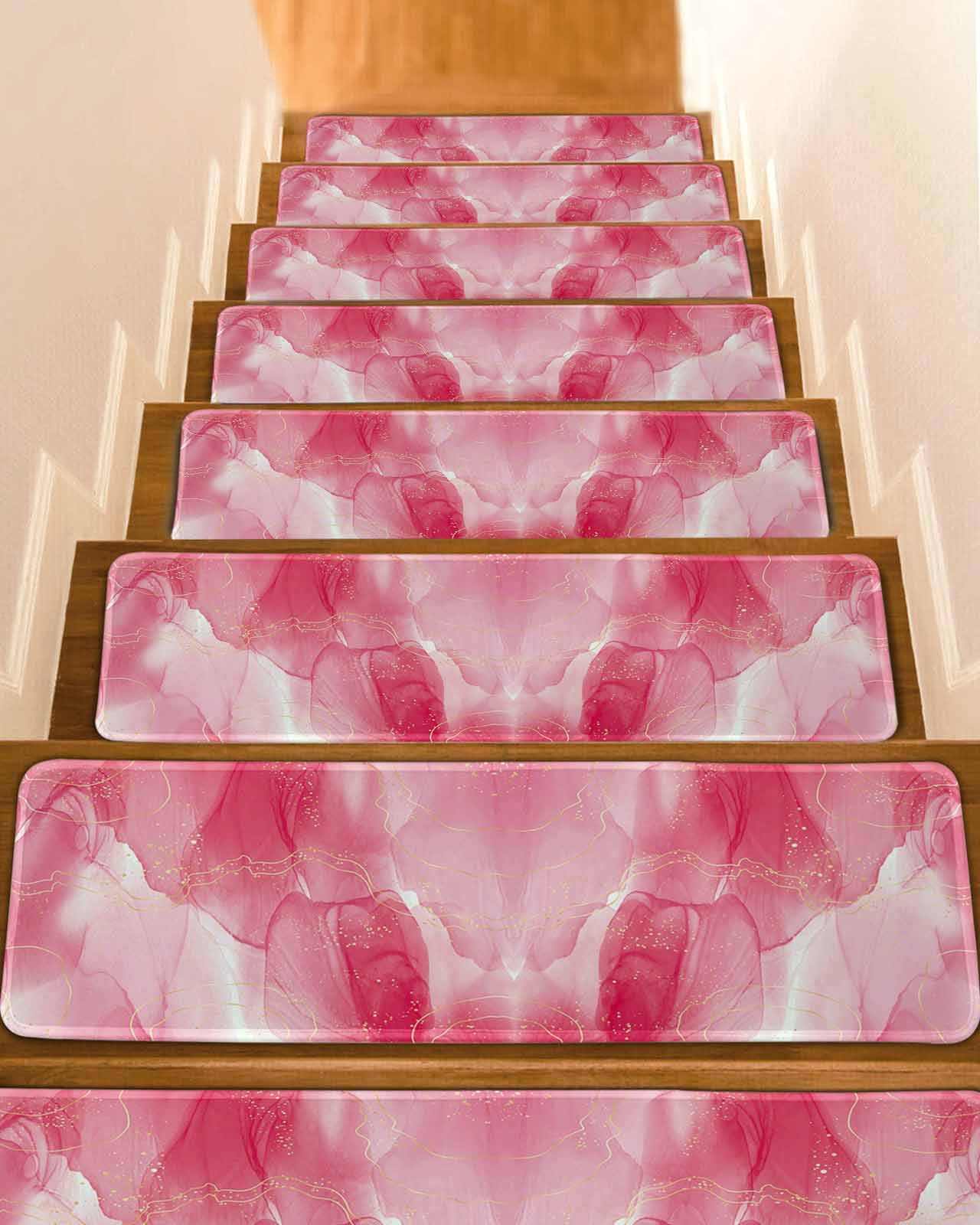 Red Marble Non-Slip Stair Treads for Wooden Steps, 4 Pack-8x30in Carpet ...