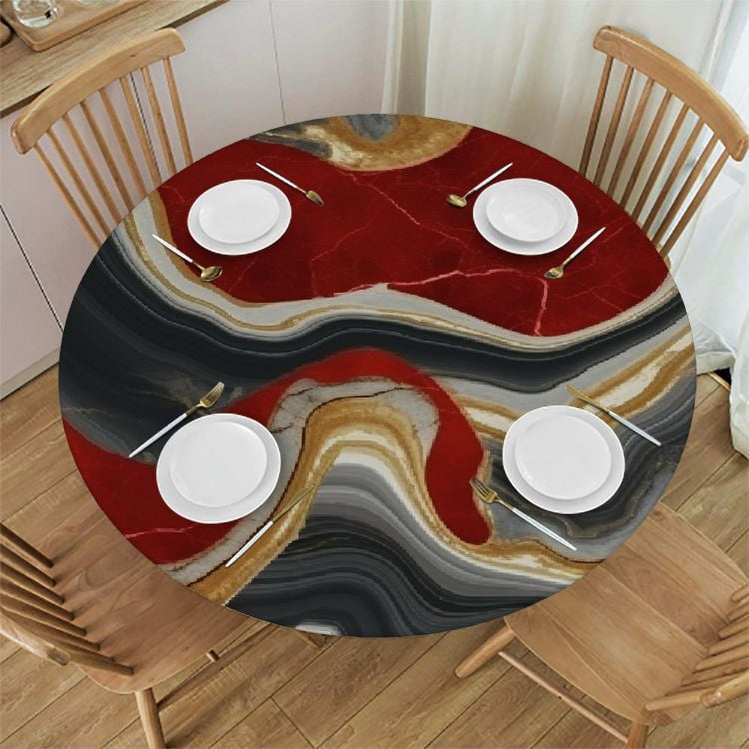 Red Marble Round Table Cloth Fitted Tablecloth,Abstract Crack Table ...