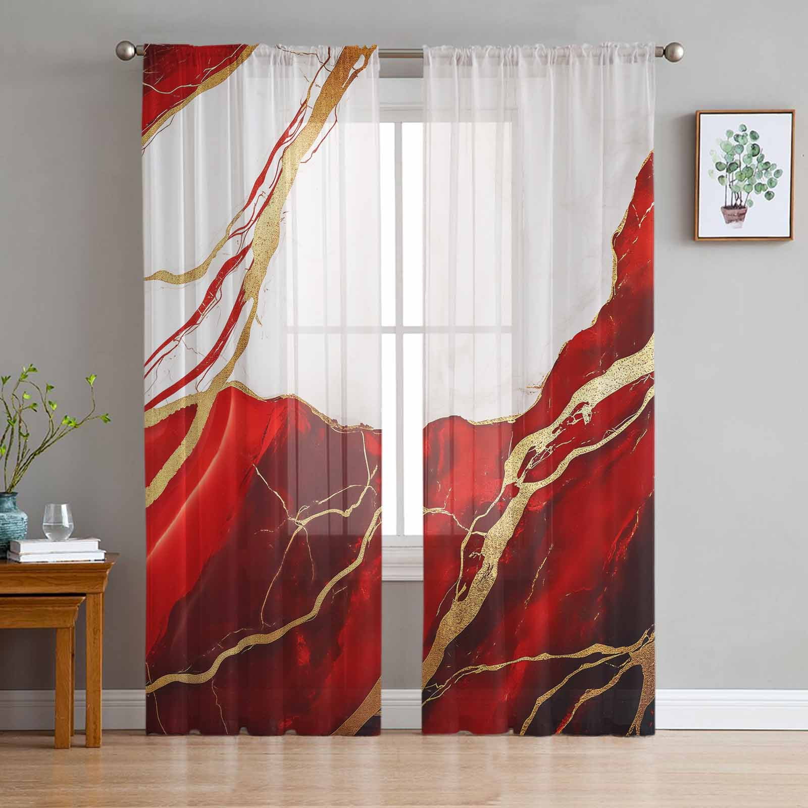 Red Marble Sheer Curtains 84 Inches Long 2 Panels Set, Window Sheer ...