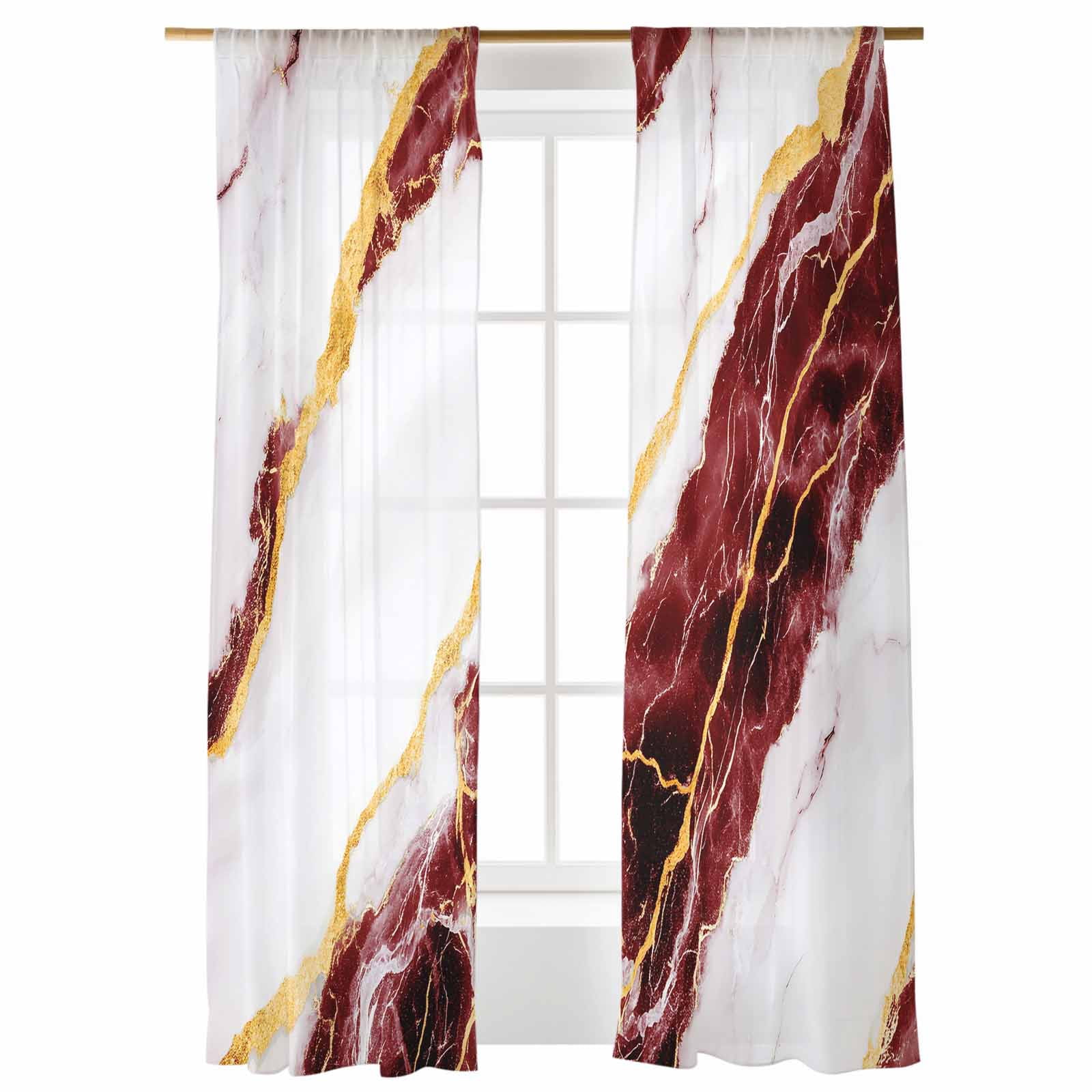 Red Marble Sheer Curtains 84 inches Long, Abstract Retro Classic Modern ...