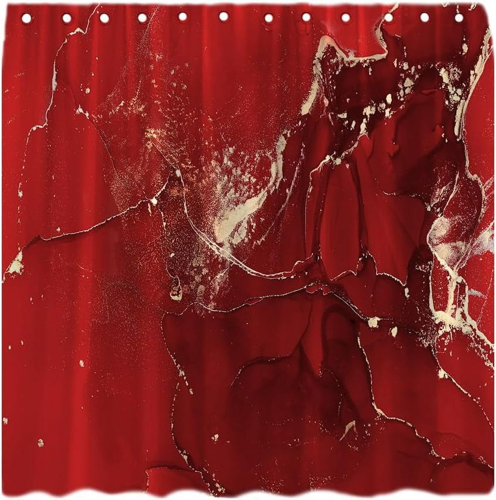 Red Marble Shower Curtain Abstract Modern Vintage Golden Luxury Unique Cracked Lines Veins ...