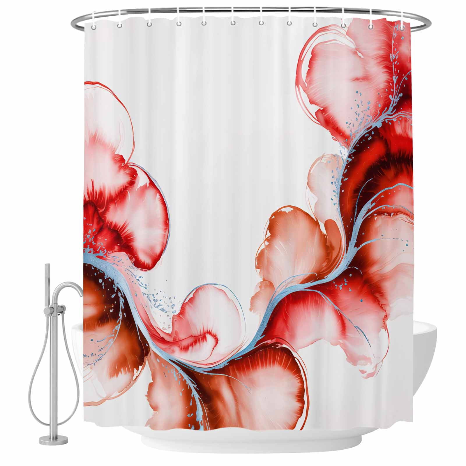 Red Marble Stone Shower Curtain Set - Extra Long 72" x 96" Washable ...