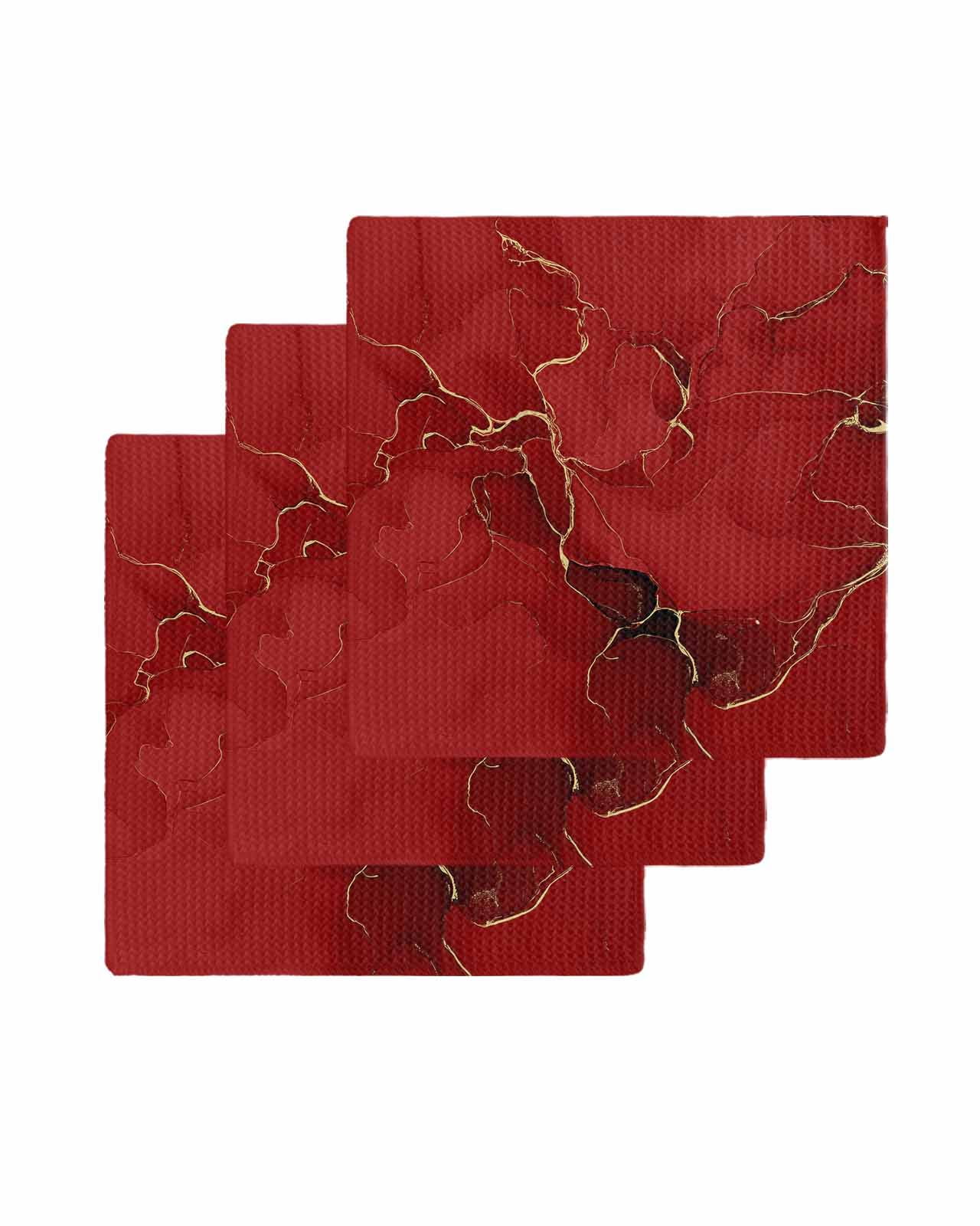 Red Marble Texture Kitchen Dish Towels for Drying Dishes Set of 3 ...