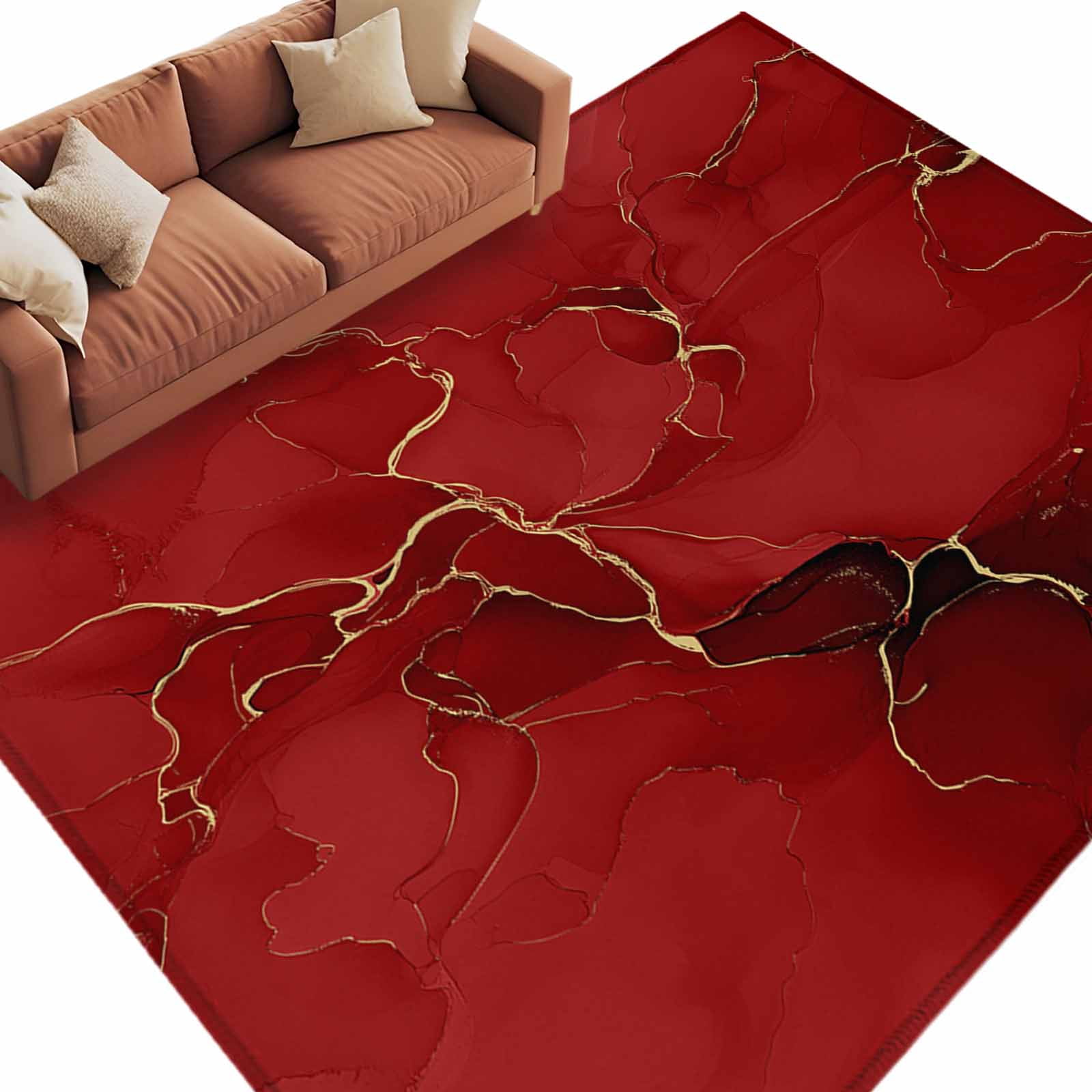 Red Marble Texture Large Area Rugs for Bedroom Living Room, Non Slip ...