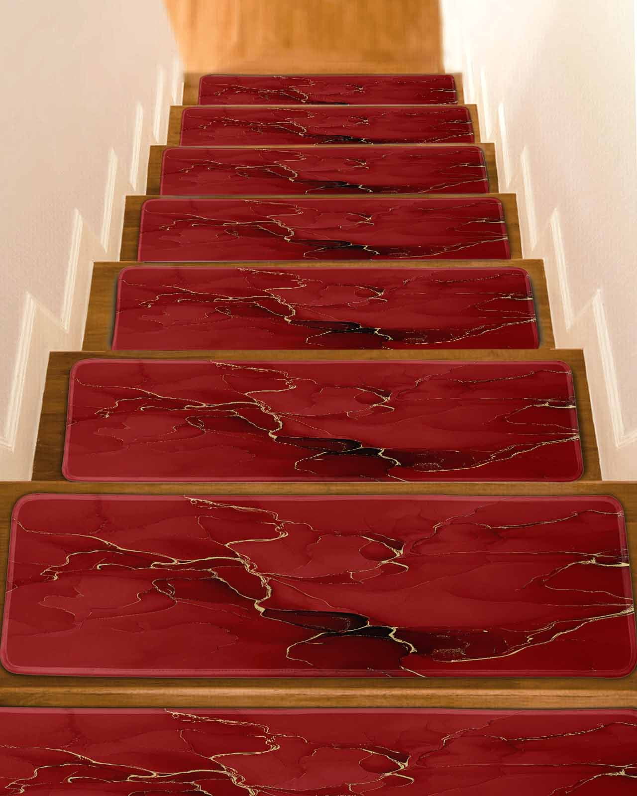 Red Marble Texture Non-Slip Stair Treads for Wooden Steps, 15 Pack ...