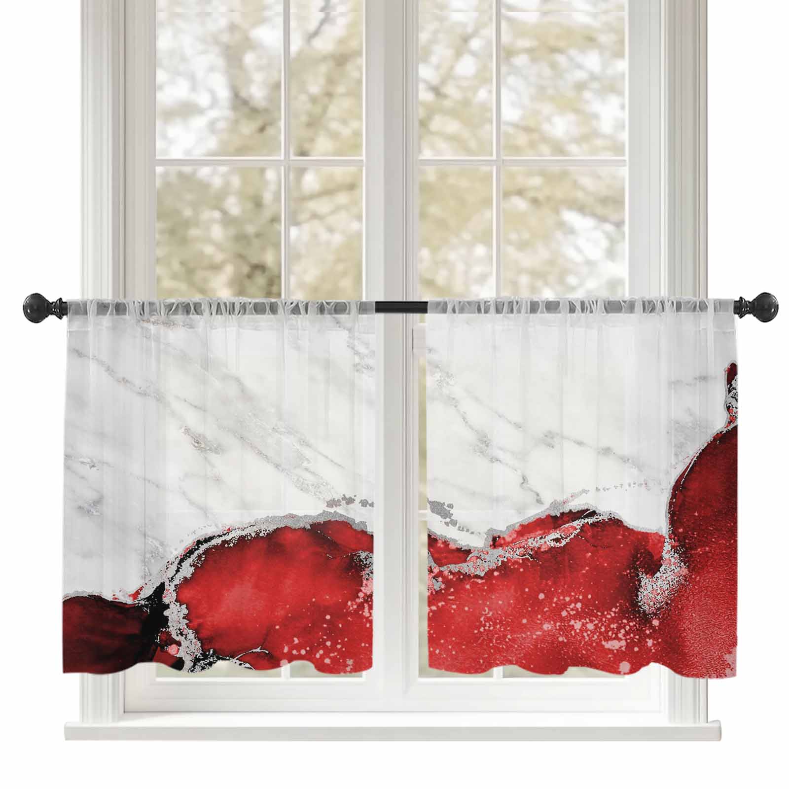 Red Marble Texture Sheer Curtains 54 inches Long, Abstract Retro Wave ...