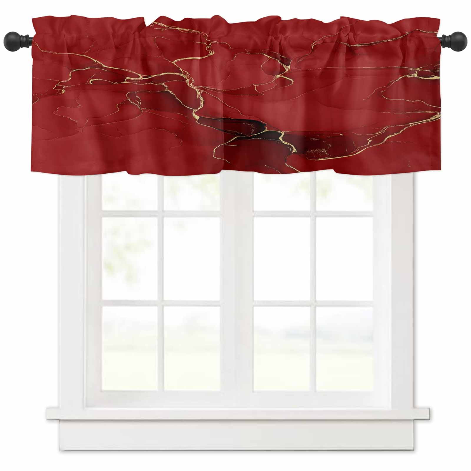 Red Marble Texture Valances for Windows Farmhouse Kitchen Curtains ...