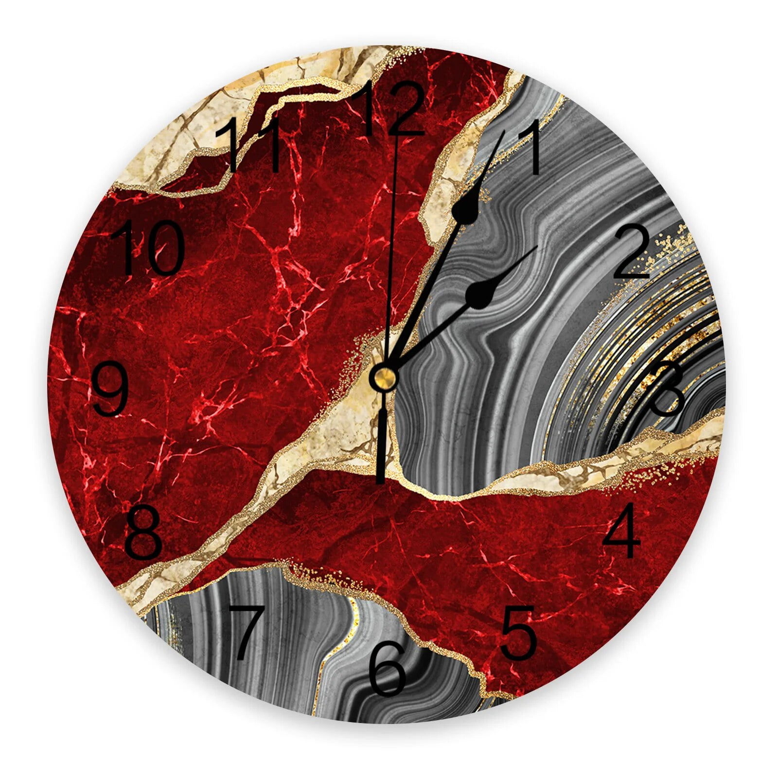 Red Marble Texture Wall Clock Large Modern Kitchen Dinning Round Wall ...