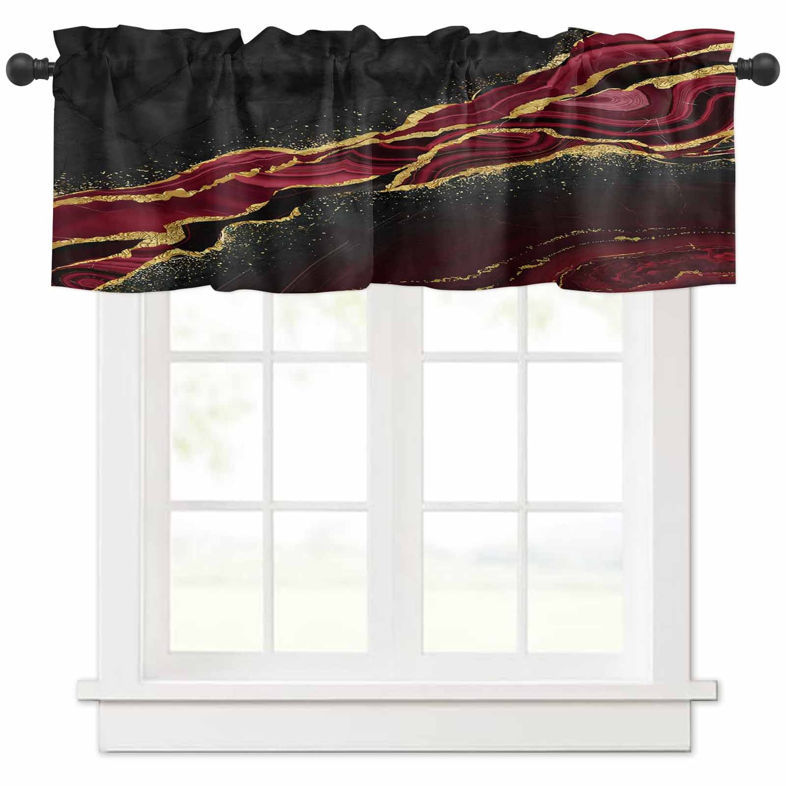 Red Marble Valances for Windows Farmhouse Kitchen Curtains Valances Rod ...