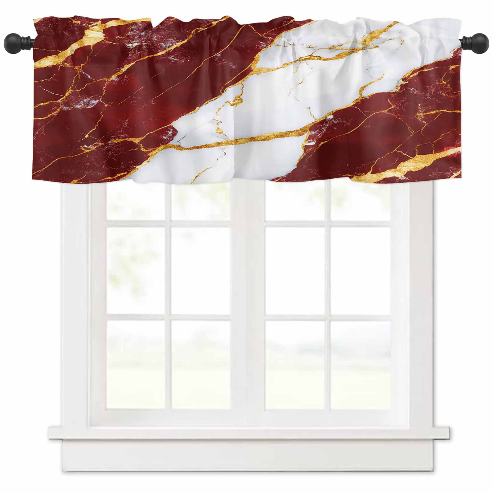 Red Marble Valances for Windows Farmhouse Kitchen Curtains Valances Rod ...
