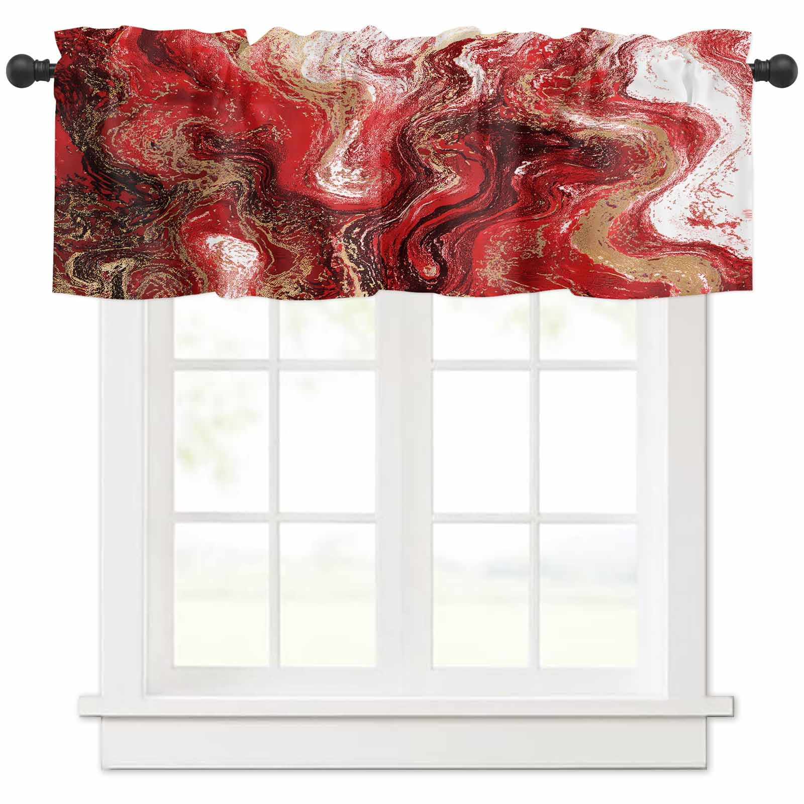 Red Marble Valances for Windows Farmhouse Kitchen Curtains Valances Rod ...