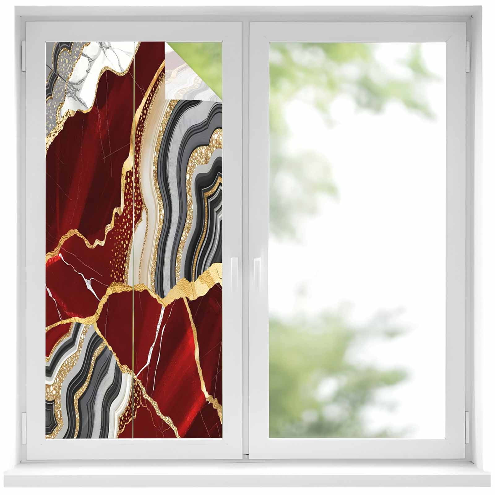 Red Marble Window Privacy Film, Grey Gold Texture Vintage Farmhouse Art ...