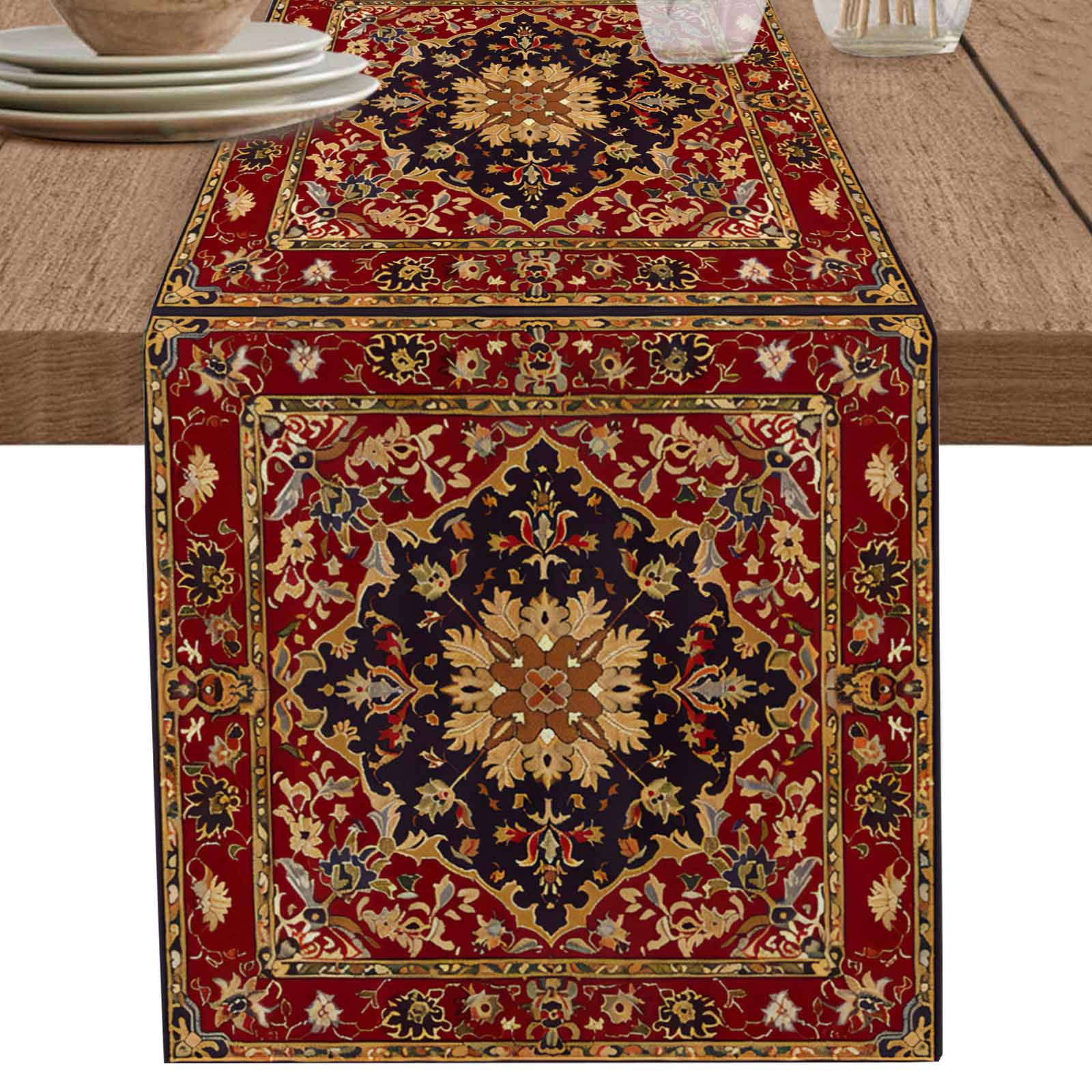 Red Medallion Floral Table Runner 90 Inches Long for Dining Table Decor ...