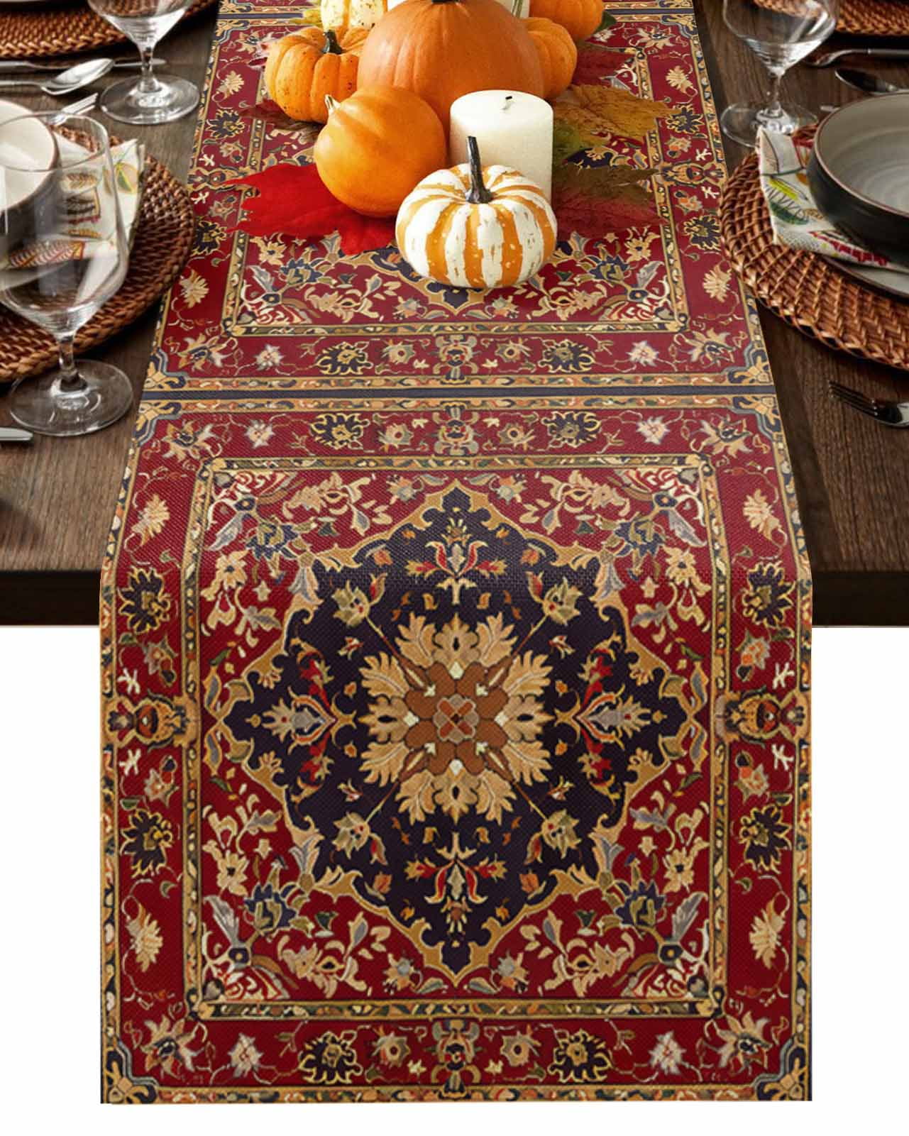 Red Medallion Floral Table Runner-Cotton Linen- 36 Inch Holiday Dresser ...