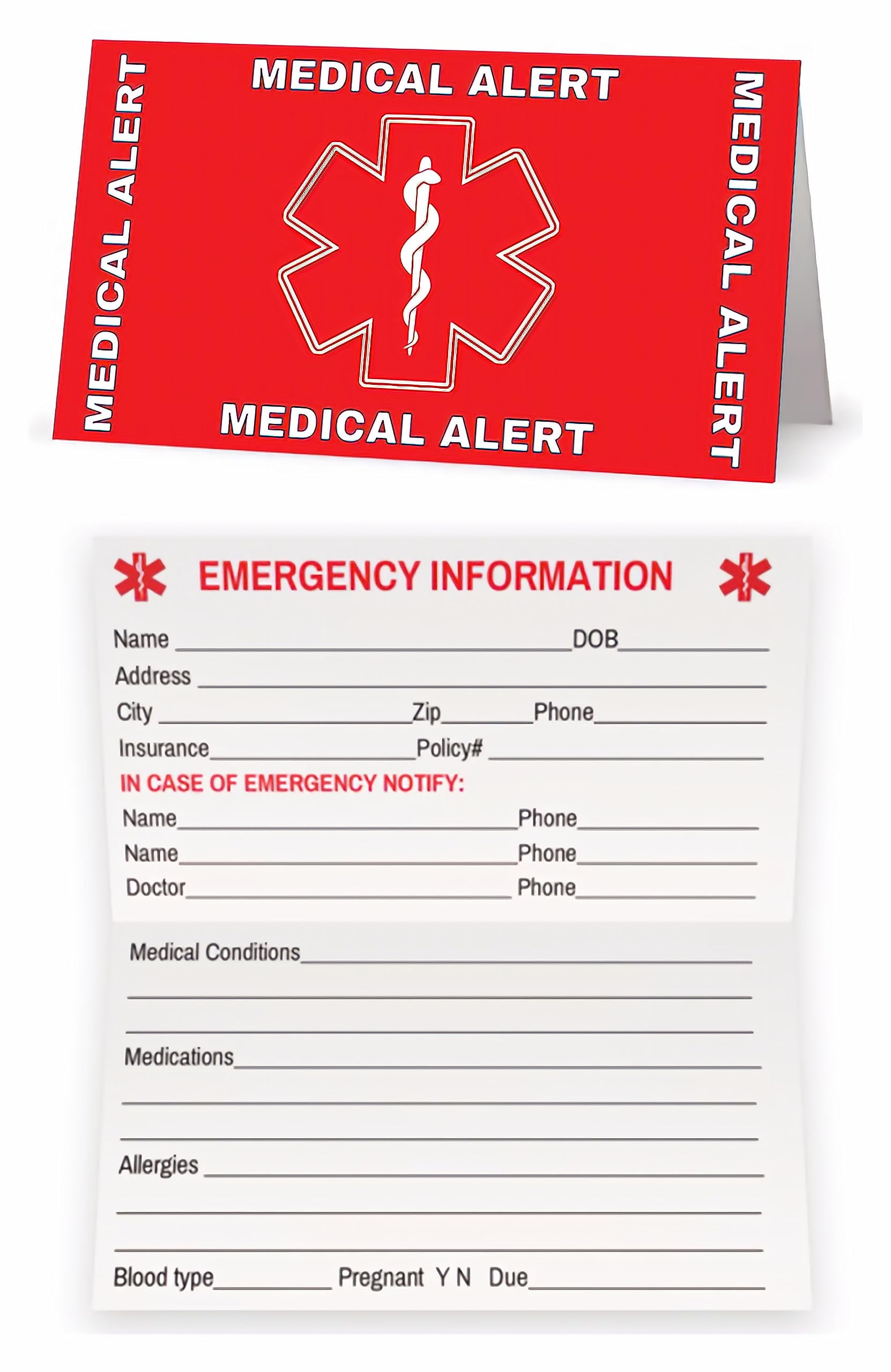 Red Medical Condition and Emergency Contact ID Wallet Card Folding ...