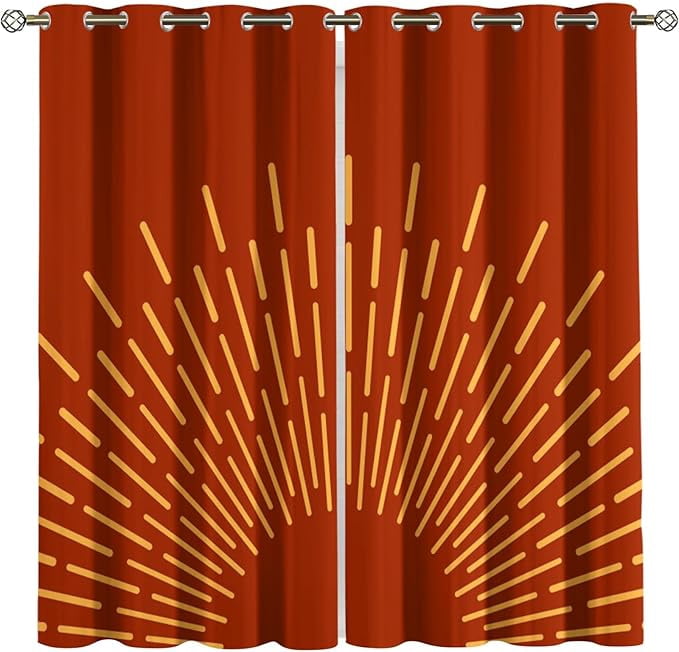 Red Medieval Art Curtains For Bedroom, Bohemian Sun Lines Blackout ...