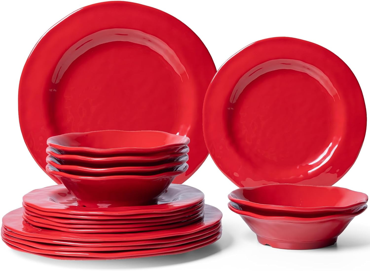 Red Melamine Dinnerware Sets, 18-Piece Melamine Dishes Set, Lightweight ...