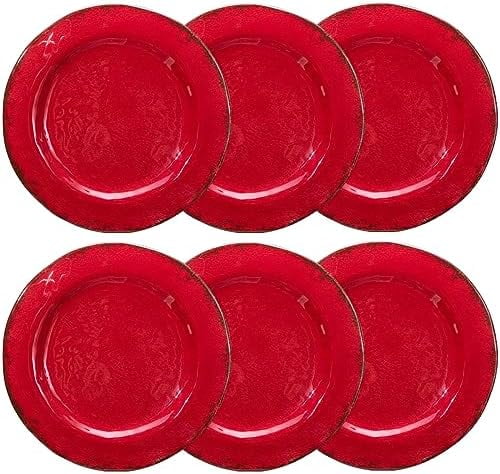 Red Melamine Plates Set, 9 inch Vintage Rustic 6 piece Salad/Dessert ...
