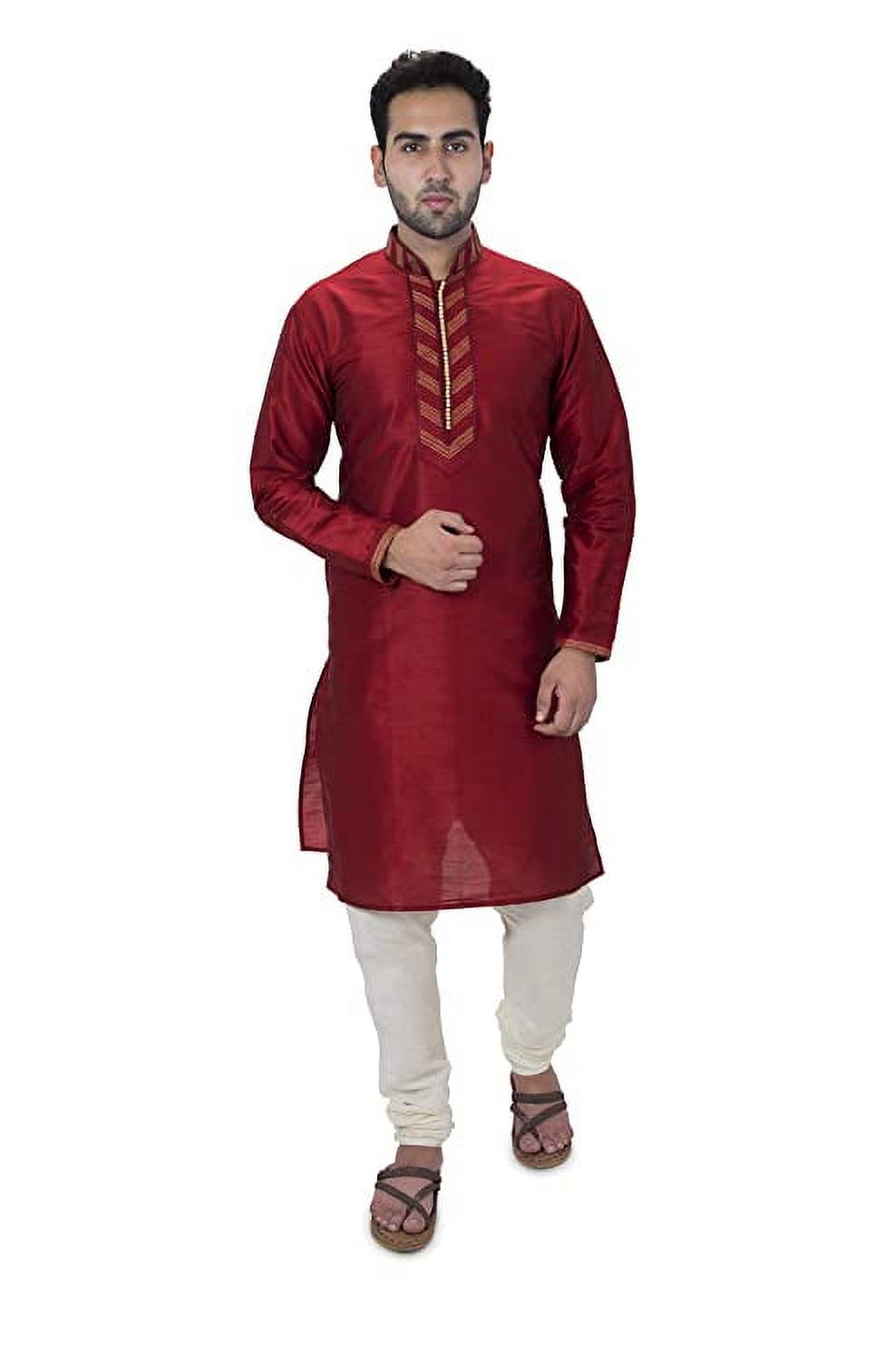 Red Men Kurta Brocade Jacquard Indian Party Wear Traditional Dress ...