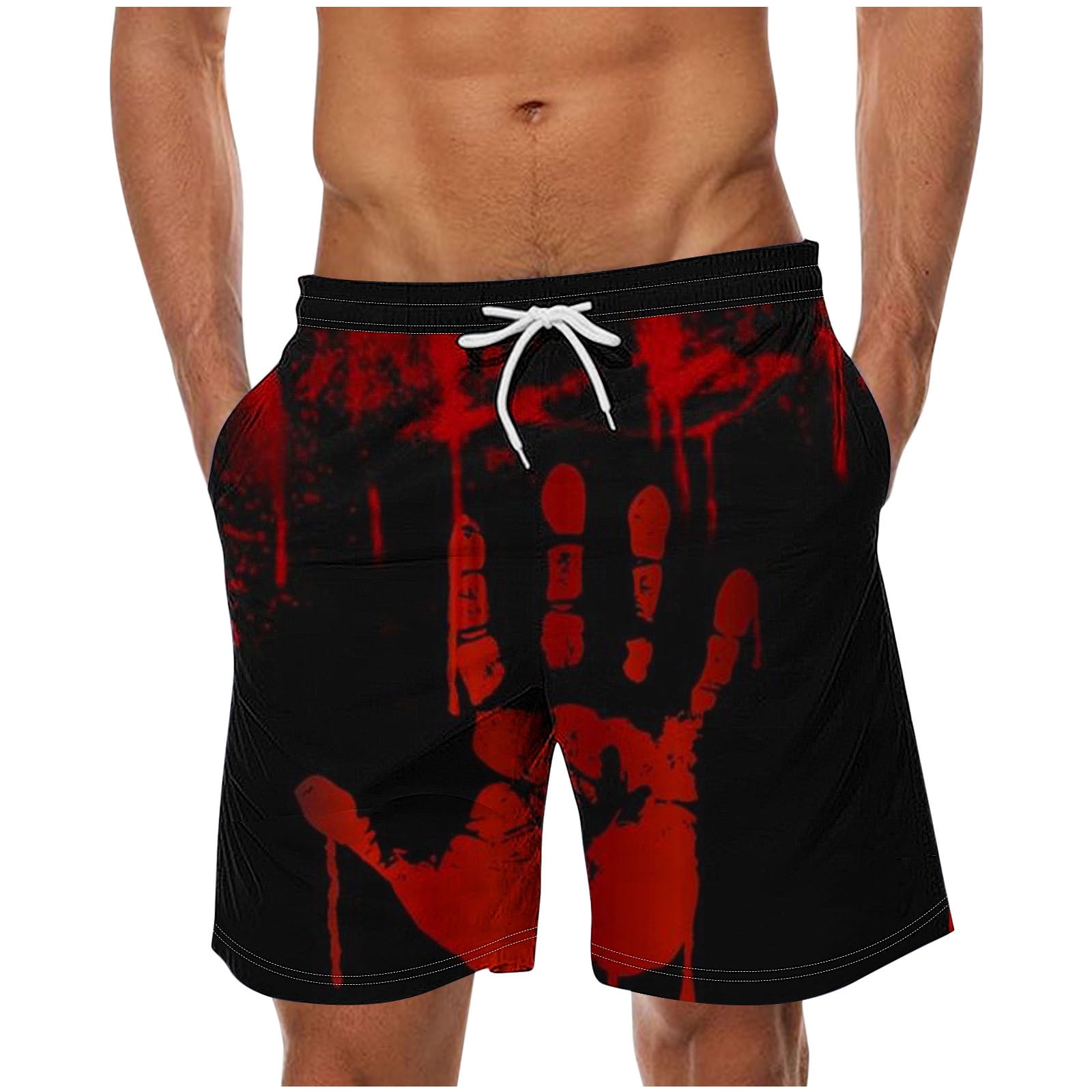 Red Mens Gradient Blood Colorful Loose Fit Trousers Pants Shorts for ...