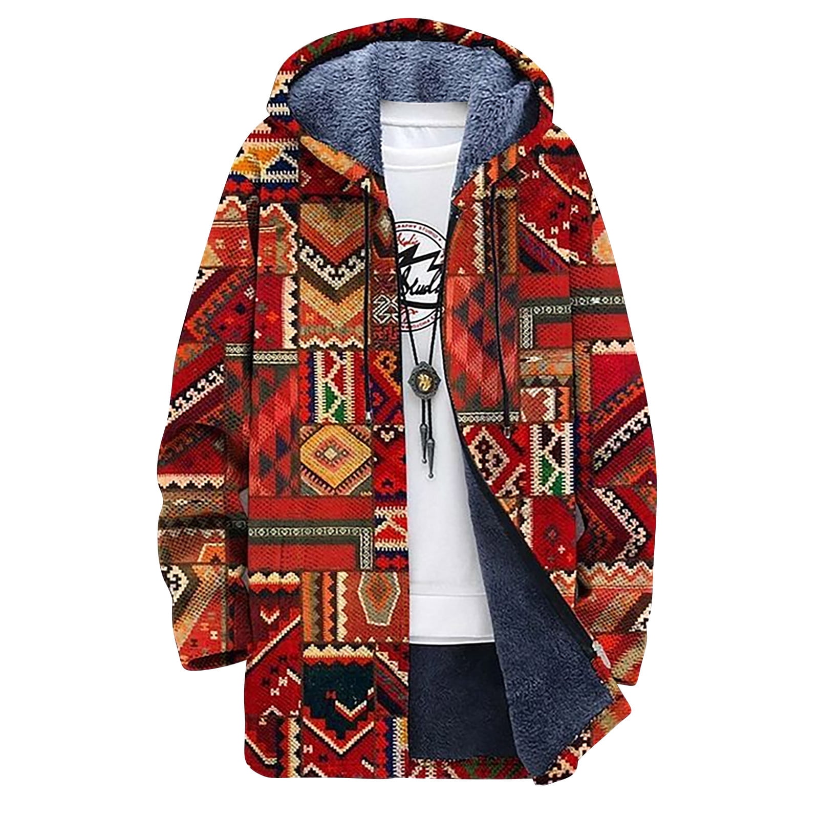 Red Mens Warm Thick with Hood Plain Long Hoods Outfit for Man Brunch ...