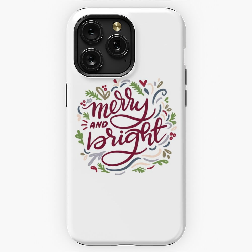 Red Merry And Bright Hand Lettered Greeting Art iPhone Case 17 through ...