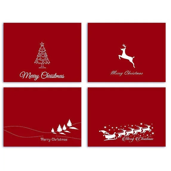 Red Merry Christmas Cards-Blank Inside With Envelopes-5.5"X4.25"-12 ...