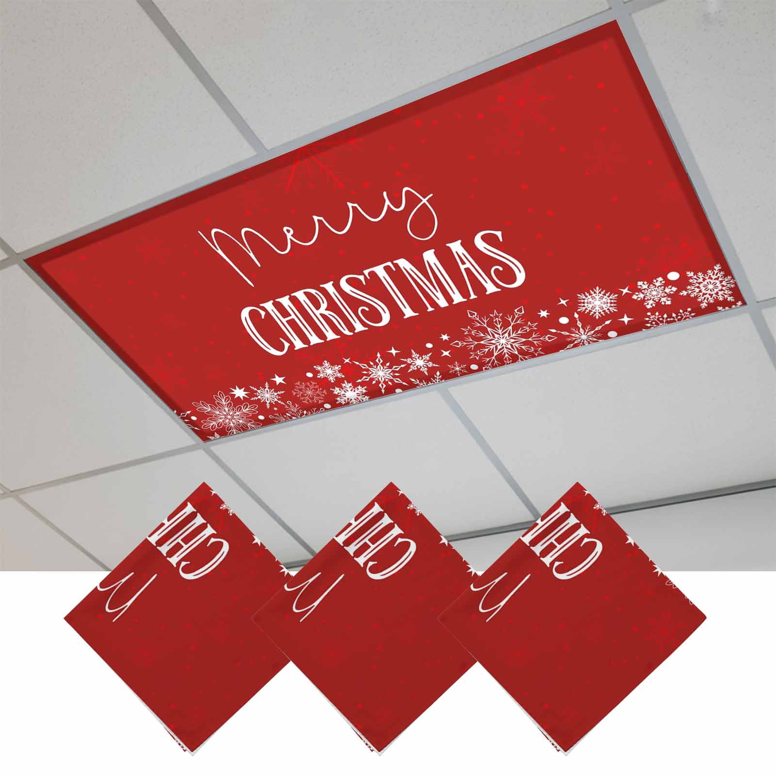 Red Merry Christmas Fluorescent Light Covers, Xmas Winter Snowflake Red ...
